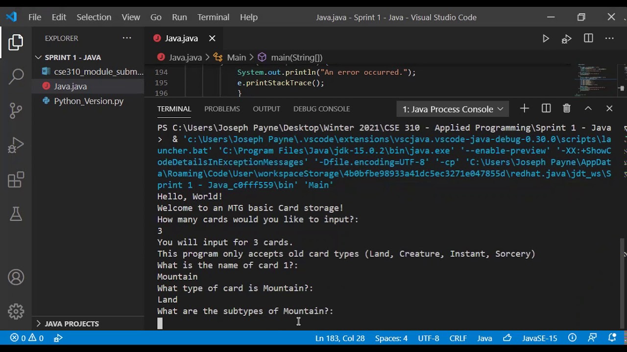 Java Card Info Storage Project