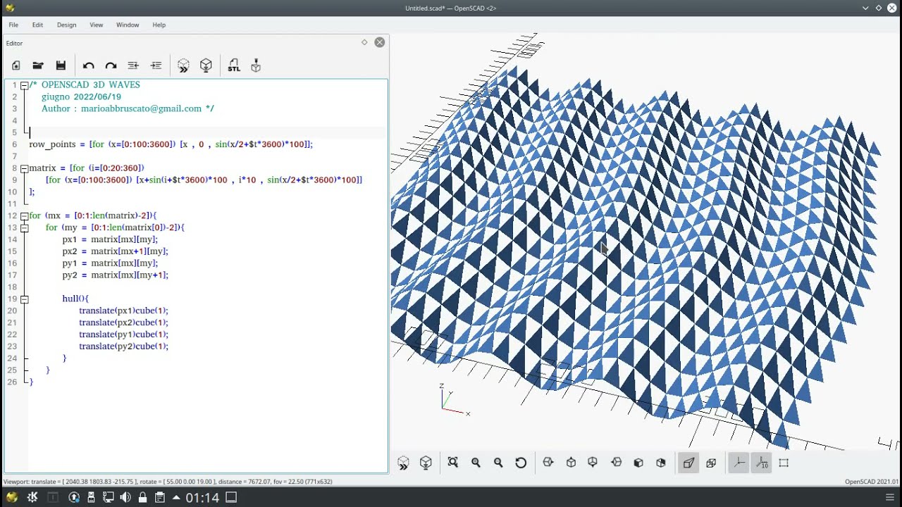 OpenScad programming: Waves .  With source code