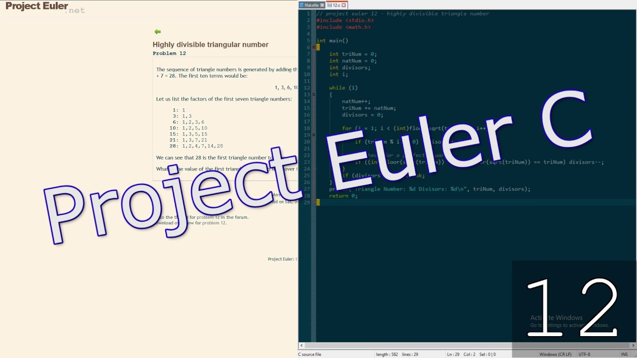 Project Euler in C #12: Highly Divisible Triangular Number