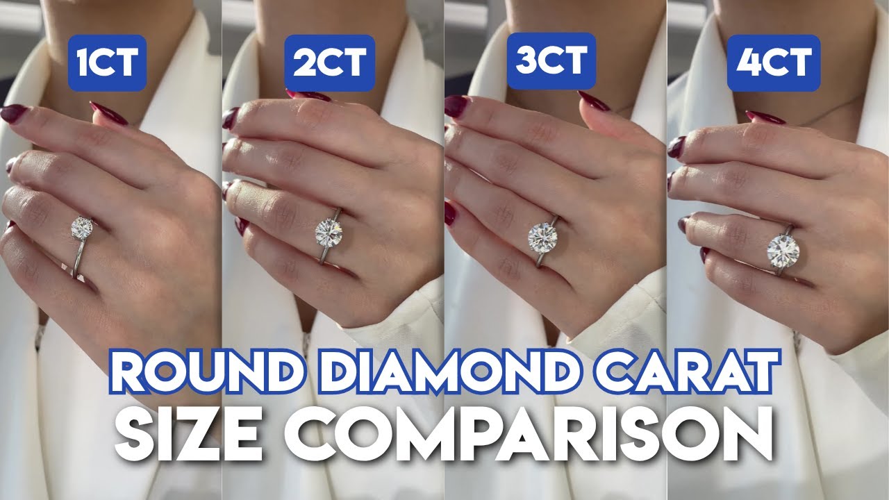 Round Diamond Carat Size Comparison: 1, 2, 3 & 4ct On-Hand!