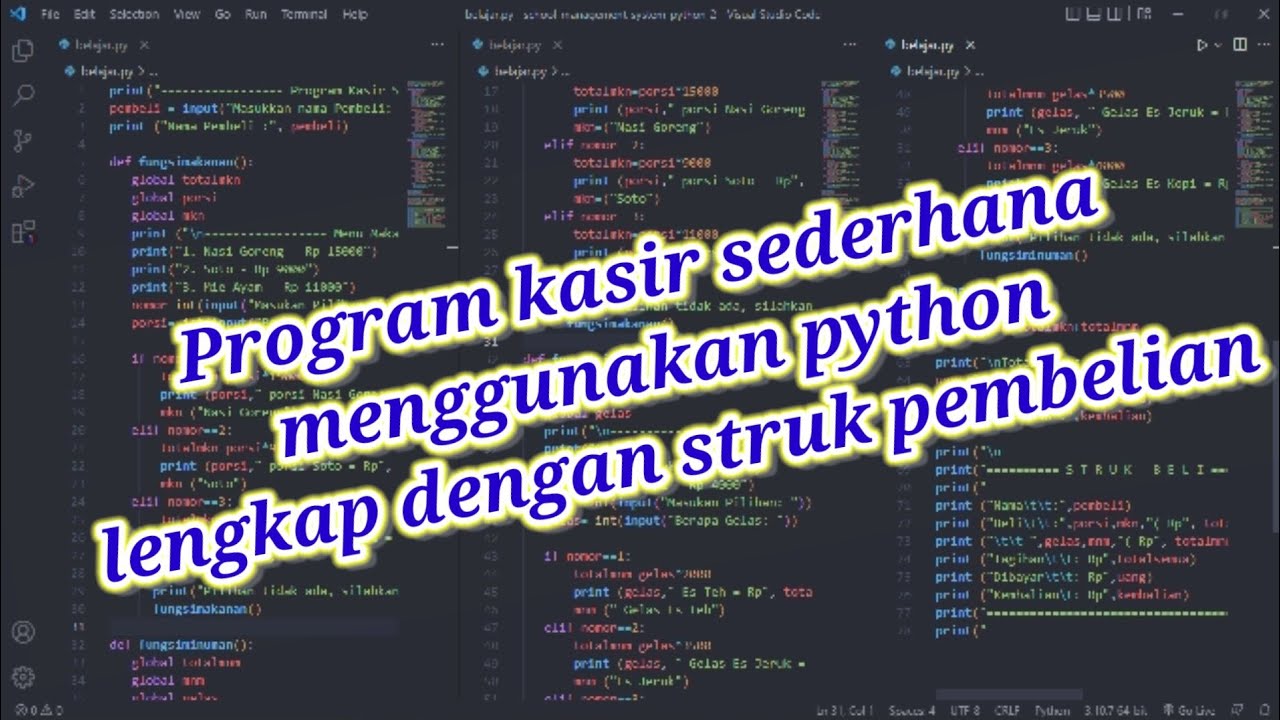Tutorial membuat program kasir sederhana menggunakan python #pythonprogramming