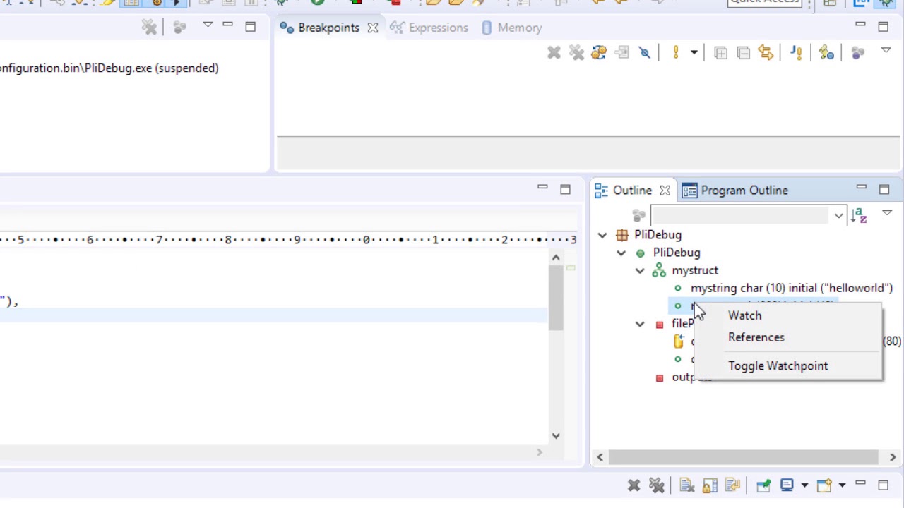 Debugging PL/I in Enterprise Developer for Eclipse