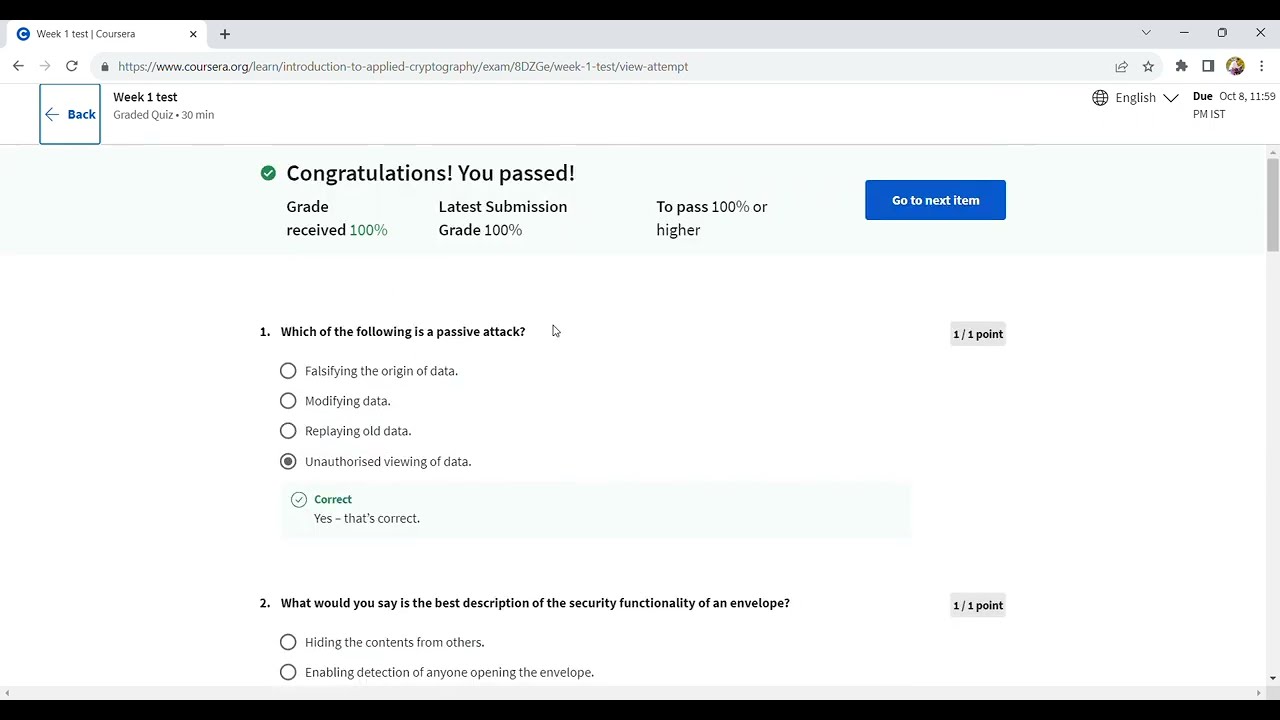 Coursera || Introduction to Applied Cryptography || Week - 1
