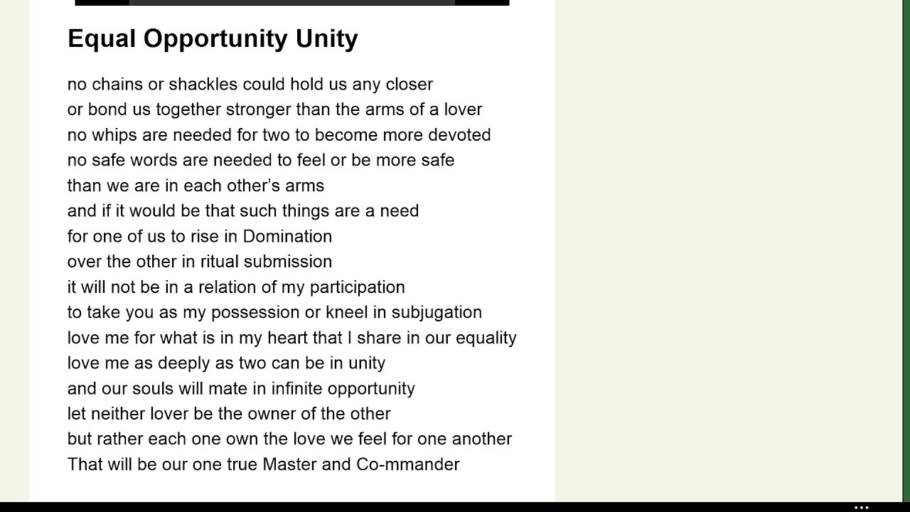 Love Poems : Equal Opportunity Unity : DU Poetry