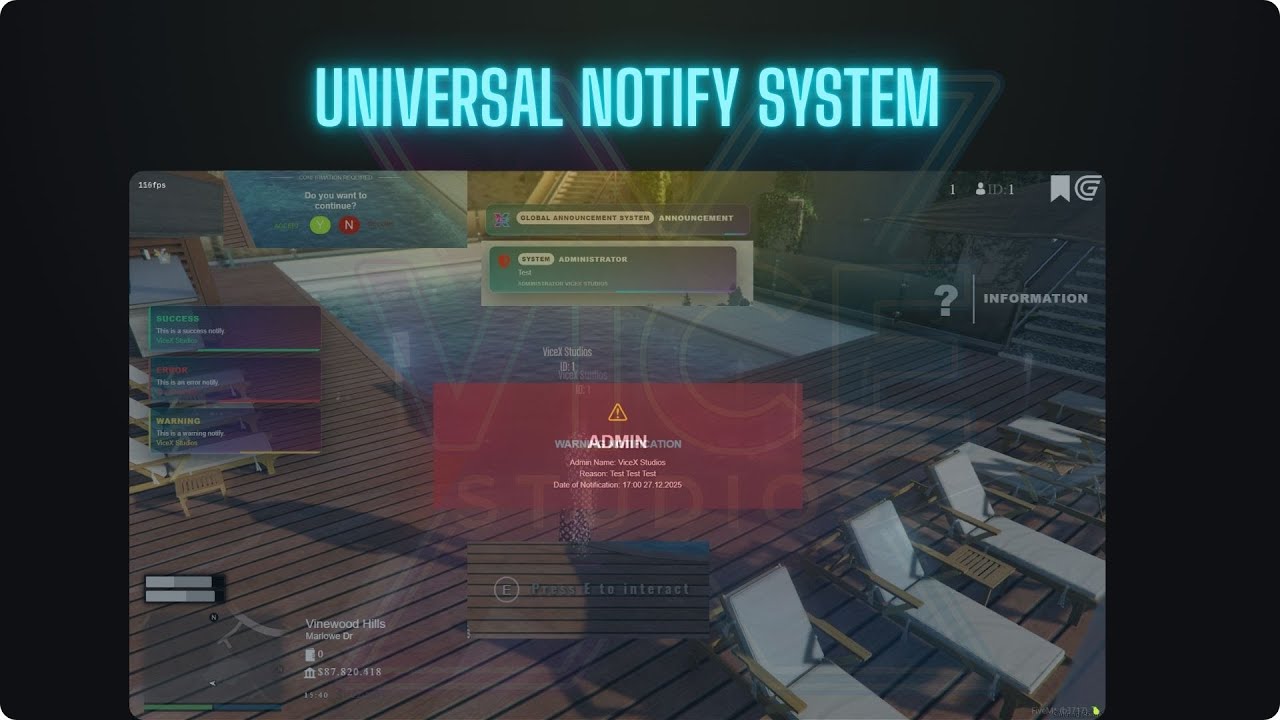 FiveM Universal Notify System - ViceX Studios - ESX - QB  - Script