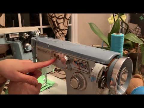 Vintage blue green Brother Cam Driven sewing machine with built in zigzag