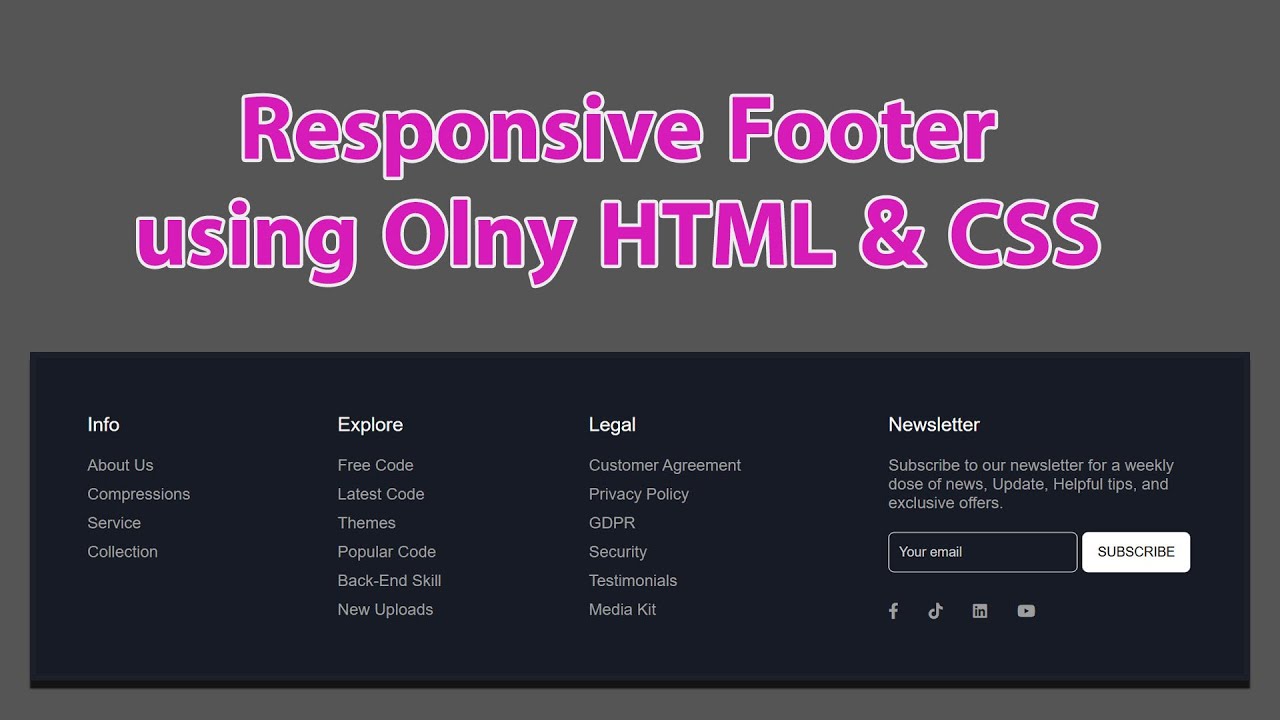 Responsive Footer Using  Only HTML and  CSS