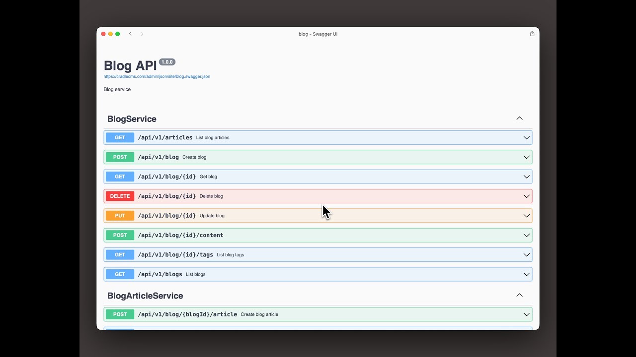 API documentation in admin