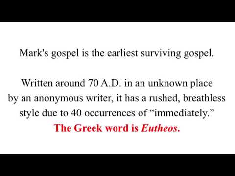 Mark's gospel uses "immediately" 40 times = style due to 40 uses of Greek word Eutheos εὐθέως
