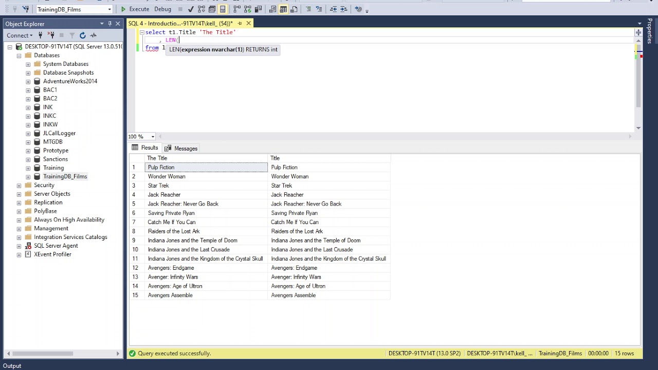 MS SQL tutorial - An introduction to functions (LEFT, RIGHT, LEN, UPPER, LOWER).