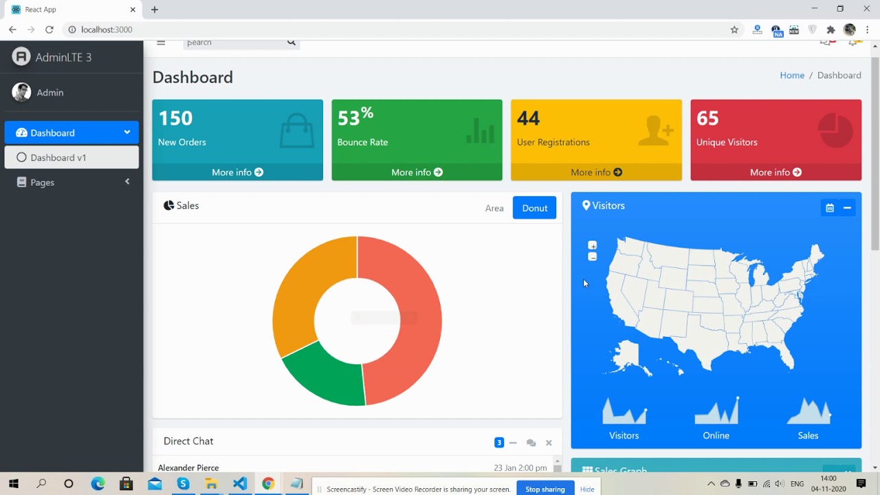 Reactjs AdminLTE 3 Admin Dashboard Working Demo