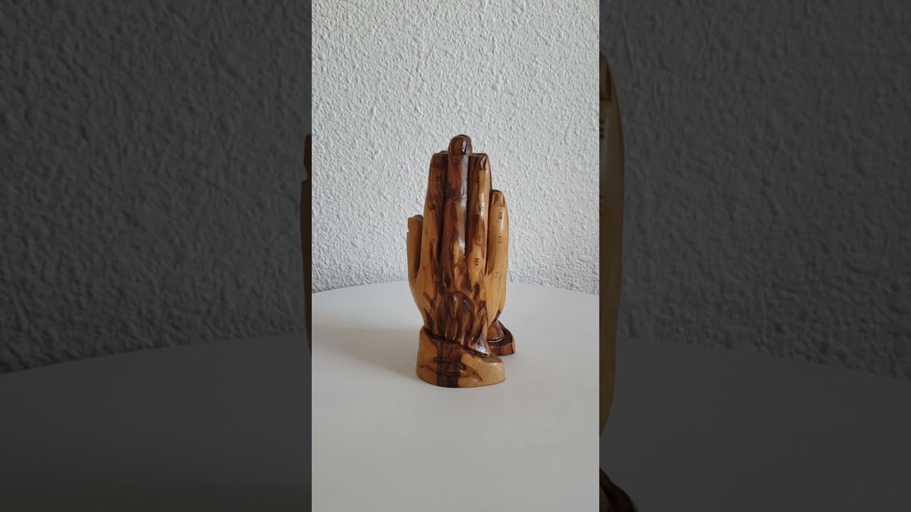 Vintage Olive Wood Hand-Carved Praying Hands Statue 6-2/8