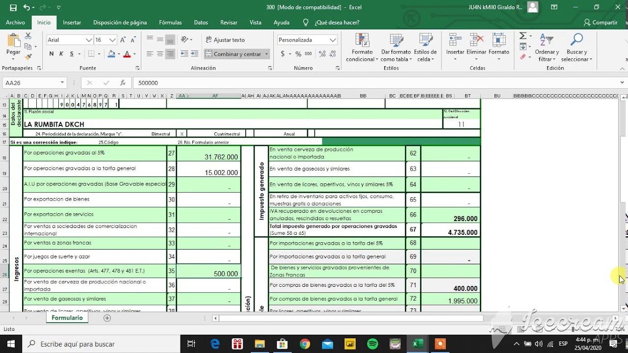 Formulario 300  parte 1