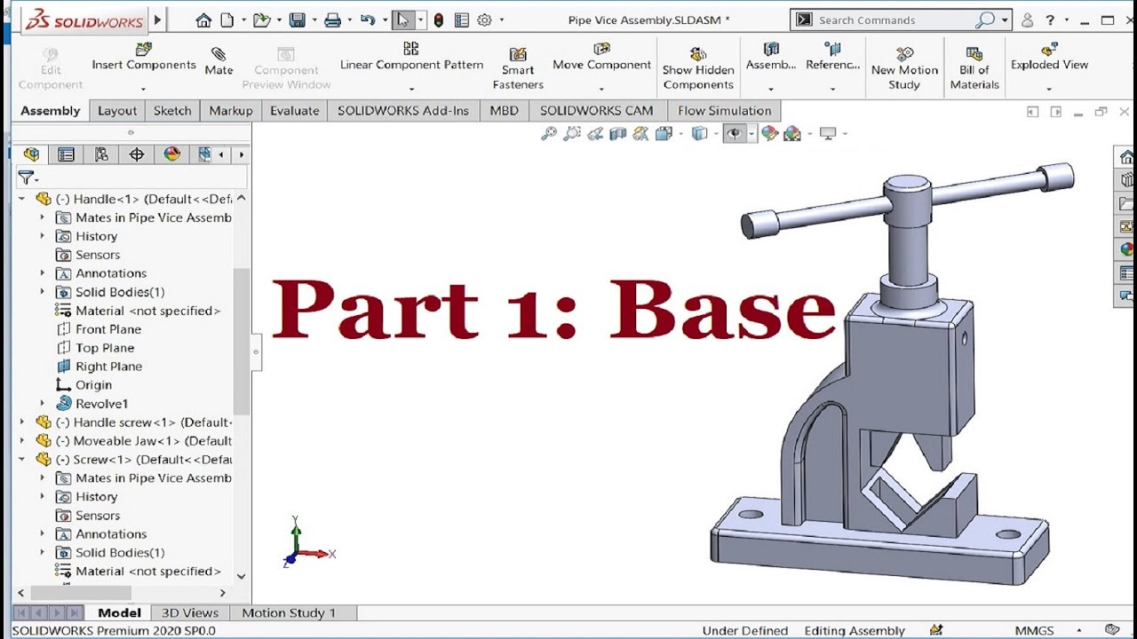 Solidworks assembly tutorials | Pipe Vice Assembly | Part 1