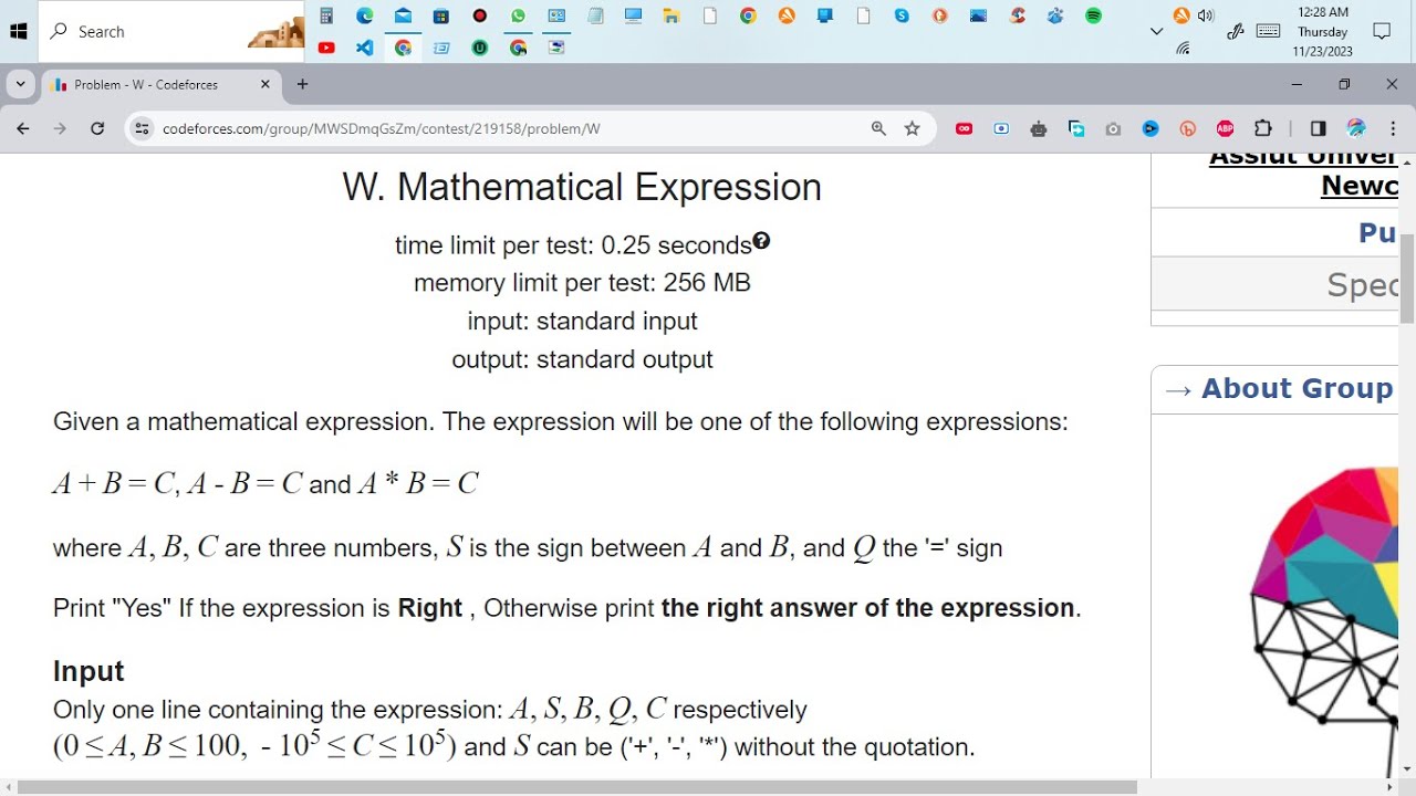 **Codeforces Sheet 1 Problem W | Mathematical Expression | C++ Problem Solving Tutorial**