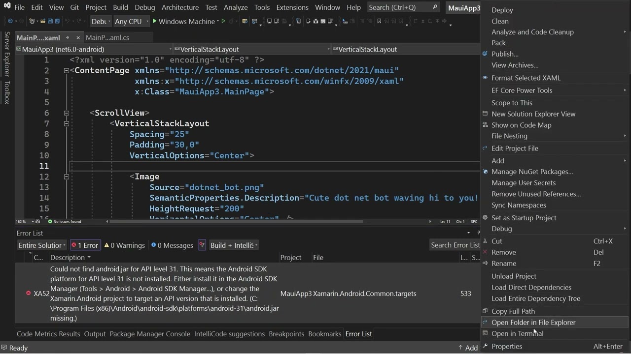 Could not find android.jar for API level 31 .NET MAUI Issue