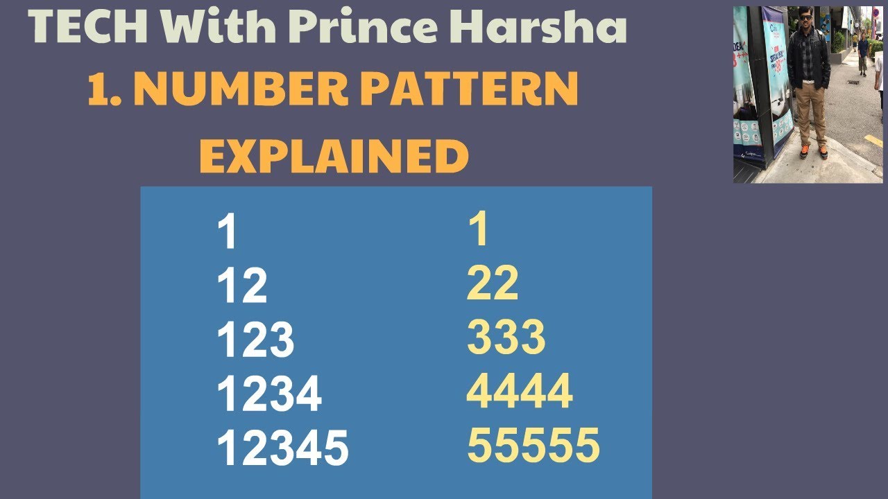 1.Number patterns in java - Program to print number pattern with for loop