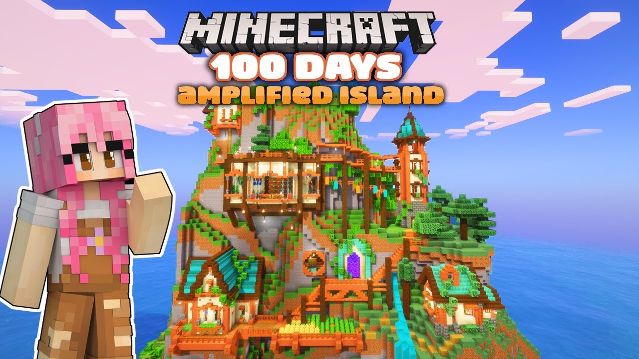 I Spent 100 Days Building an Island Cliff Base! | Amplified Minecraft