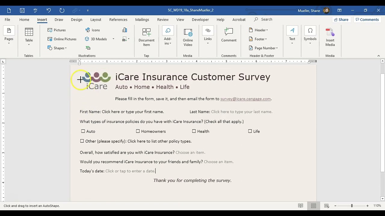 Word-Module 10: SAM Project A iCare