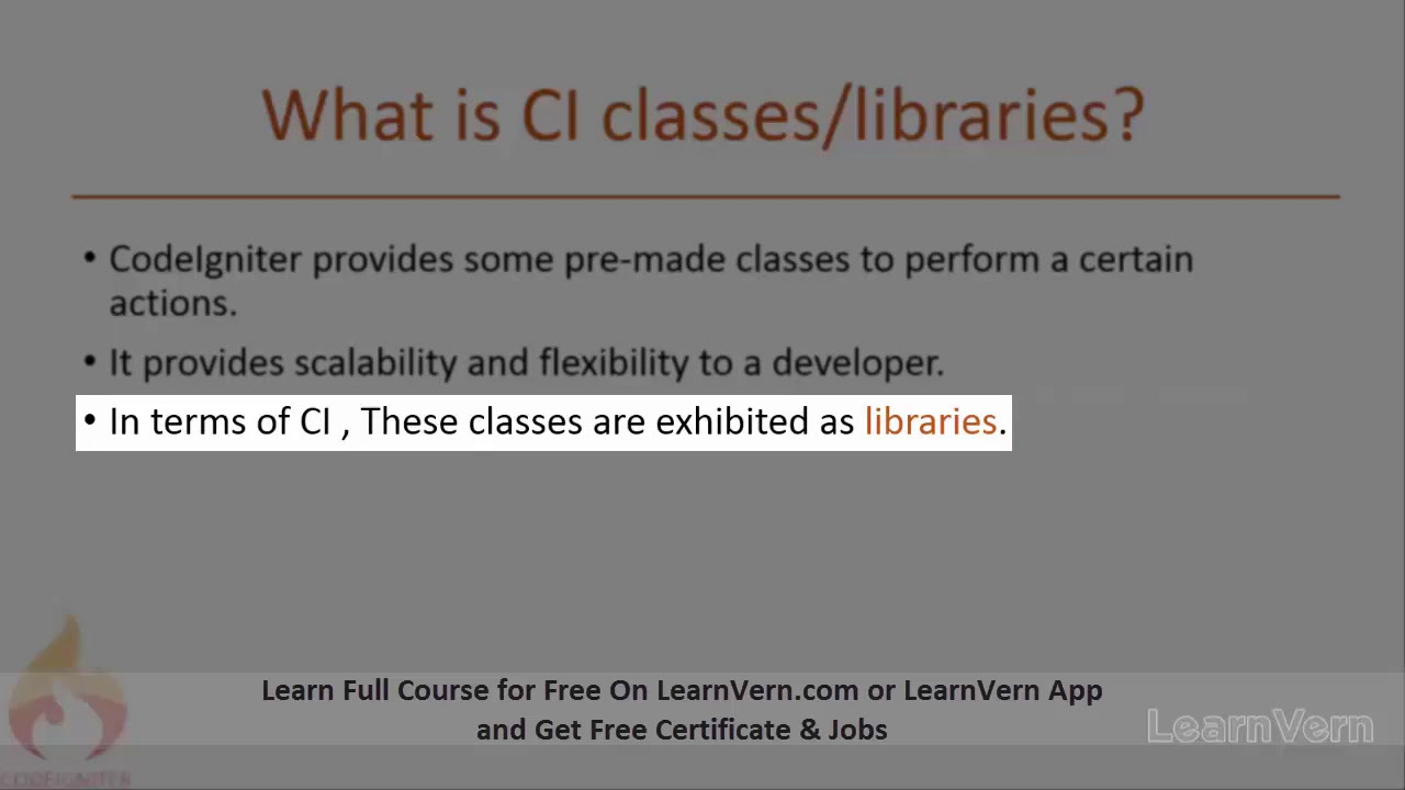 What is Classes and Libraries in CodeIgniter? - Free On LearnVern