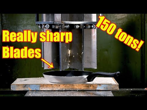Watch the Hydraulic Press' Slicing Tool Destroy a Frying Pan