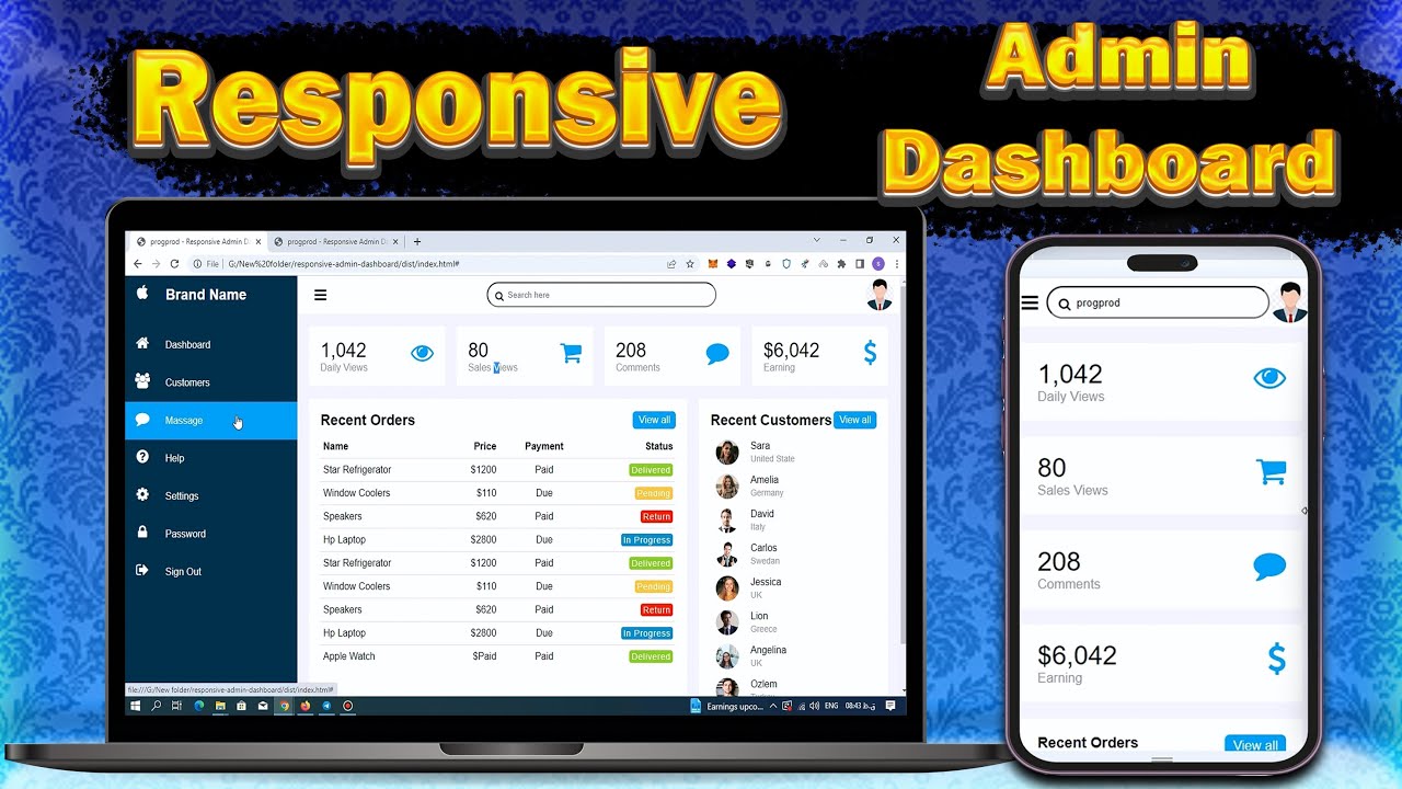 ASMR Programming - Responsive Admin Dashboard Using HTML CSS & JavaScript - No Talking