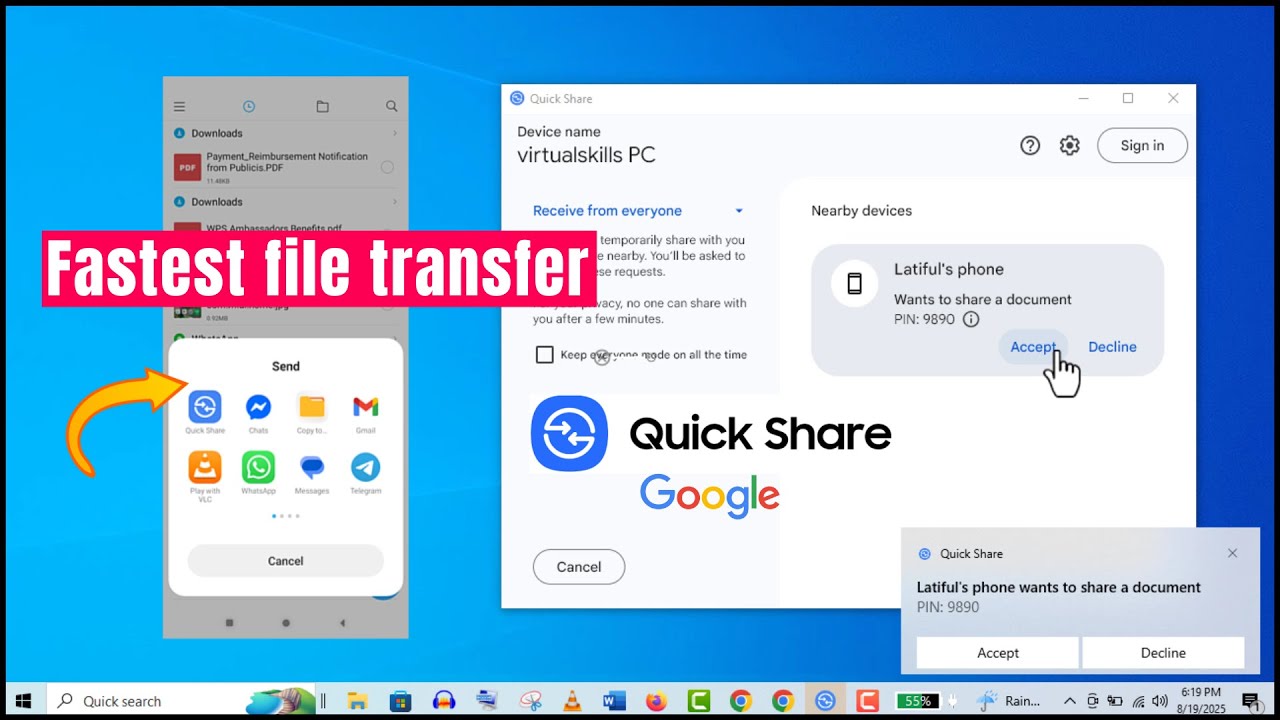 How to Use Quick Share in Laptop/PC - Google Quick Share | File Transfer Android to PC Easily