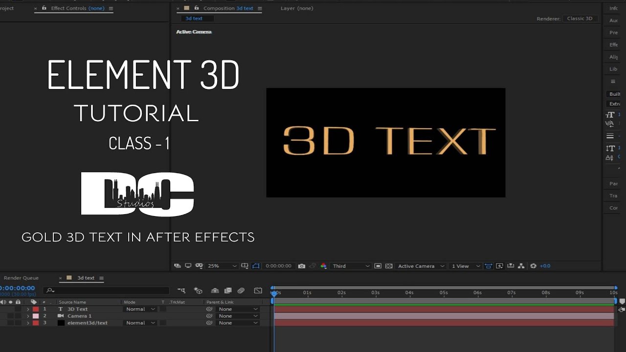 Element 3D Tutorial |/After Effects-Tutorial Gold 3D Class-1