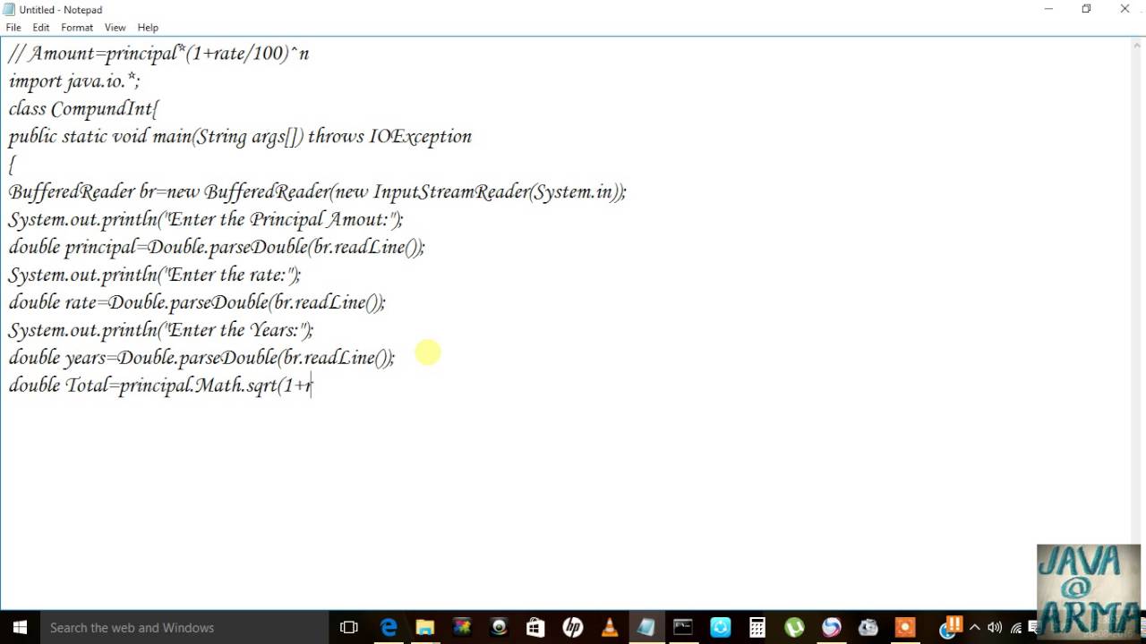 Java program to calculate the Compound Interest
