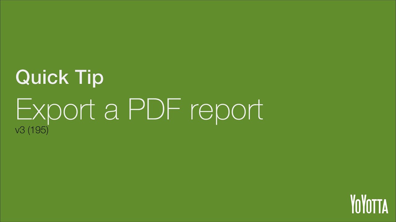 Quick Tip - Export A PDF Report