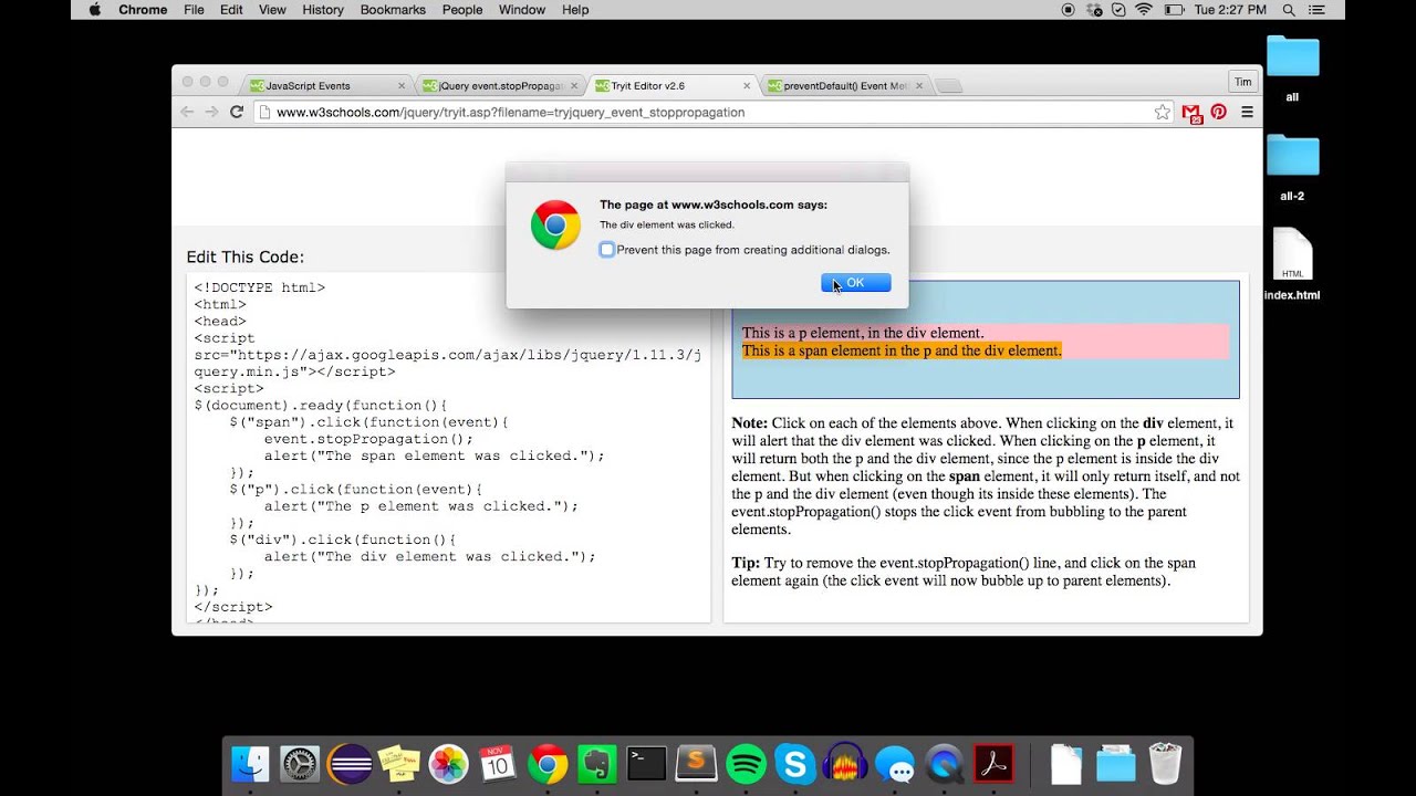 Canceling Event Propagation and Preventing the Default Operation (JavaScript)