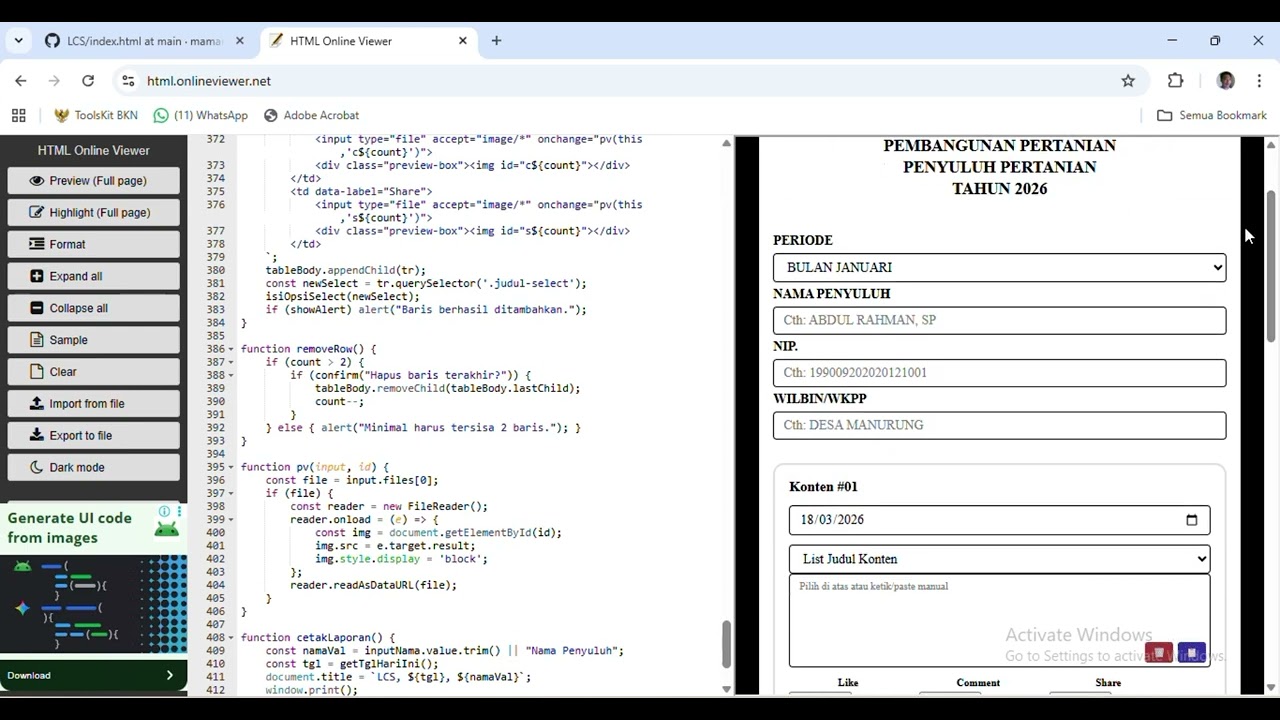 Bikin Eviden LCS Penyuluh Pertanian pdf dari HP dgn Script html