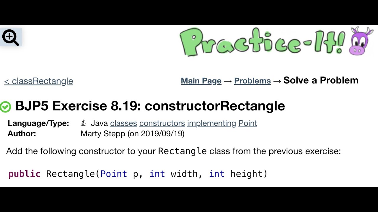 Java Practice It | Exercise 8.19 constructorRectangle | classes, constructors, implementing, Point