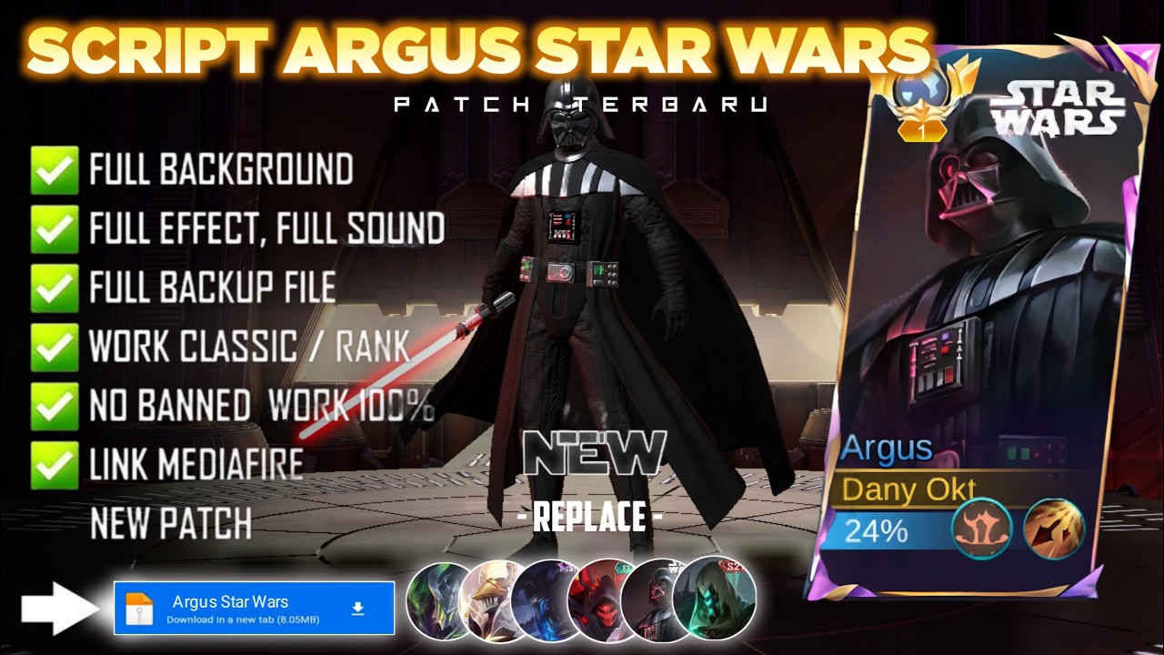 UPDATE Script Skin Argus Star Wars - Darth Vader No Password | Full Effect Voice | Patch Terbaru