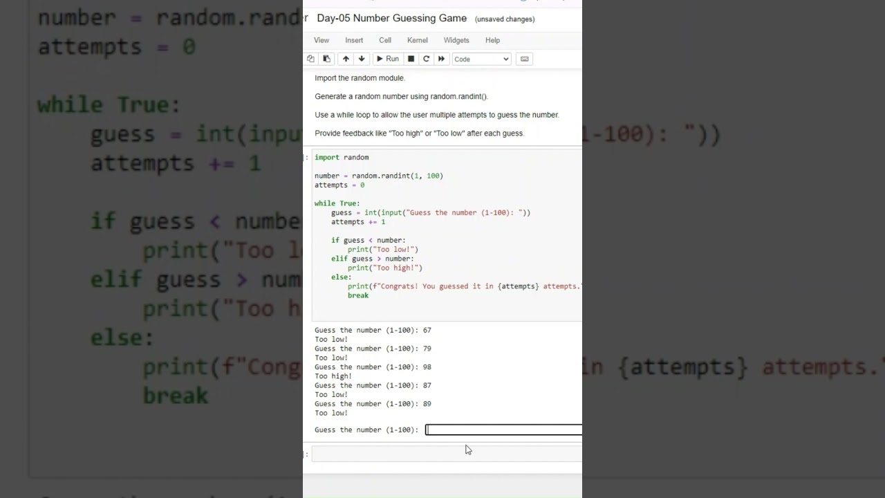 Number Guessing Game | 100 Days of Python Programming | Day-05 #coding #python