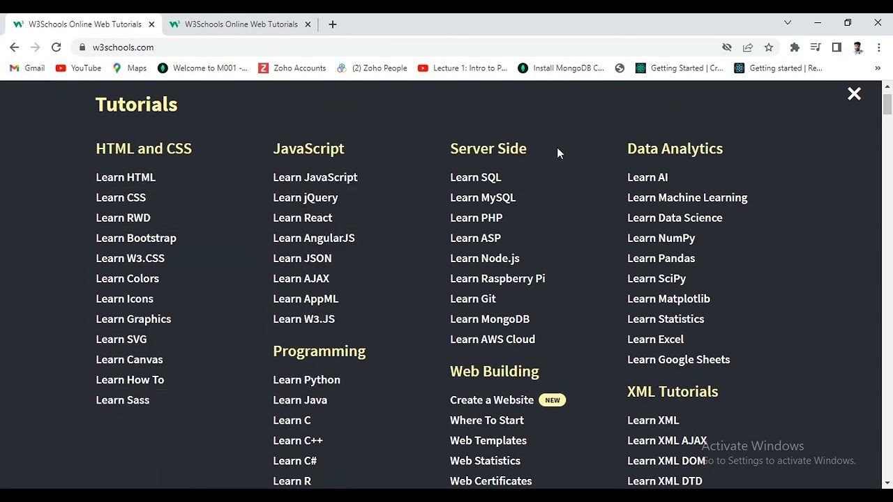 w3schools clone nested navigation tutorial section html css and javascript