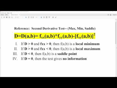 Calc 3 Reference: Second Derivative Test-- (Max, Min, Saddle)