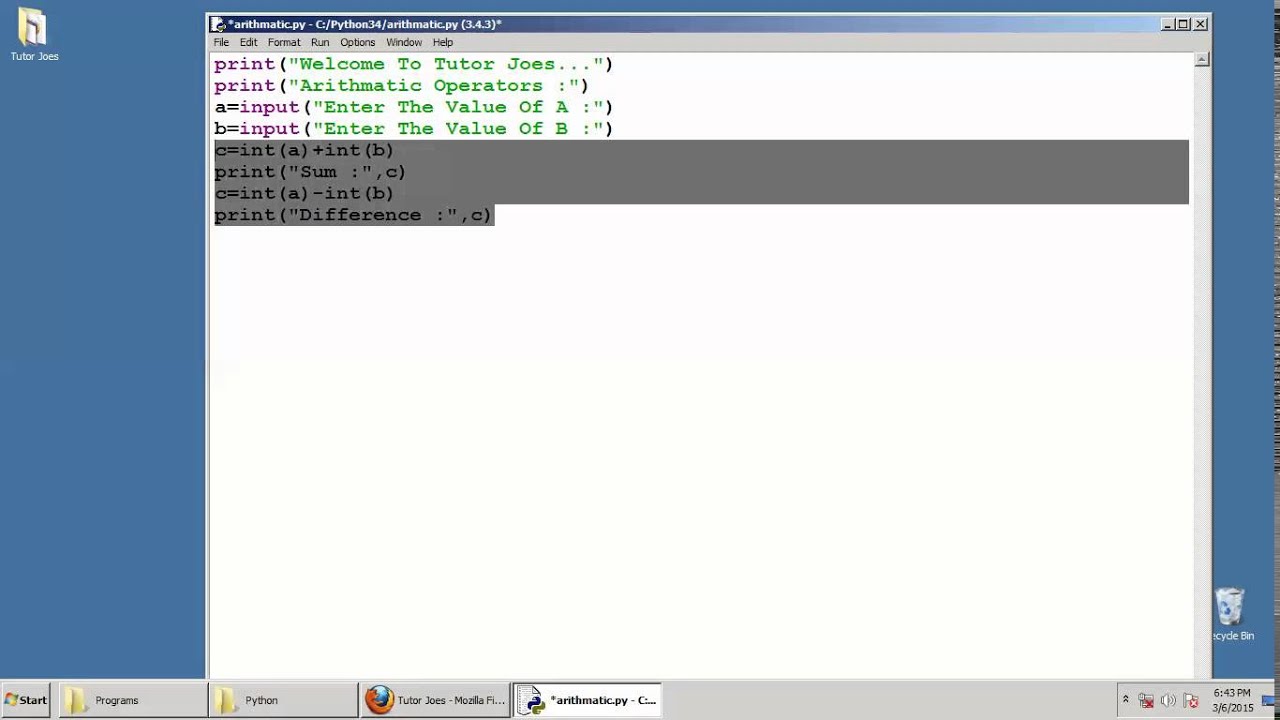 Python Tutorial :  Arithmetic Operators In Python Tamil Part-3