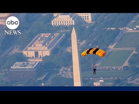Military parade: US Army's Golden Knights parachute over National Mall