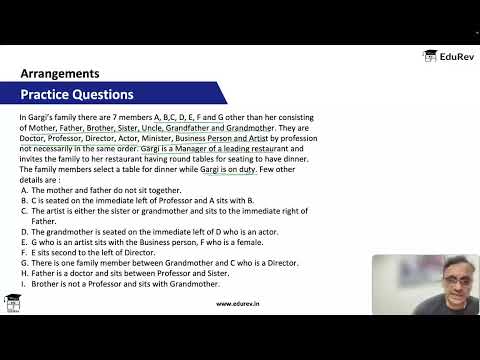 Arrangement: Practice Questions - 2 Video Lecture - Logical Reasoning (LR) and Data ...