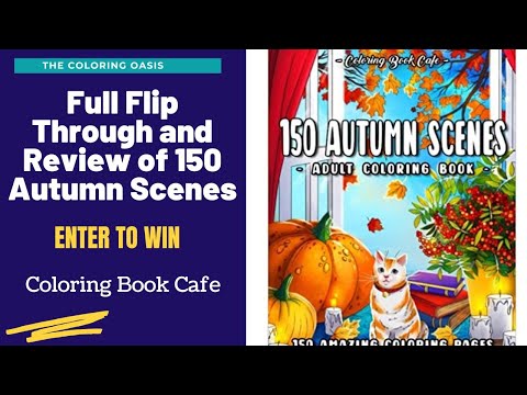 Coloring Book Flip Through of 150 Autumn Scenes | Coloring Book Cafe | 4 Books in 1 | Giveaway