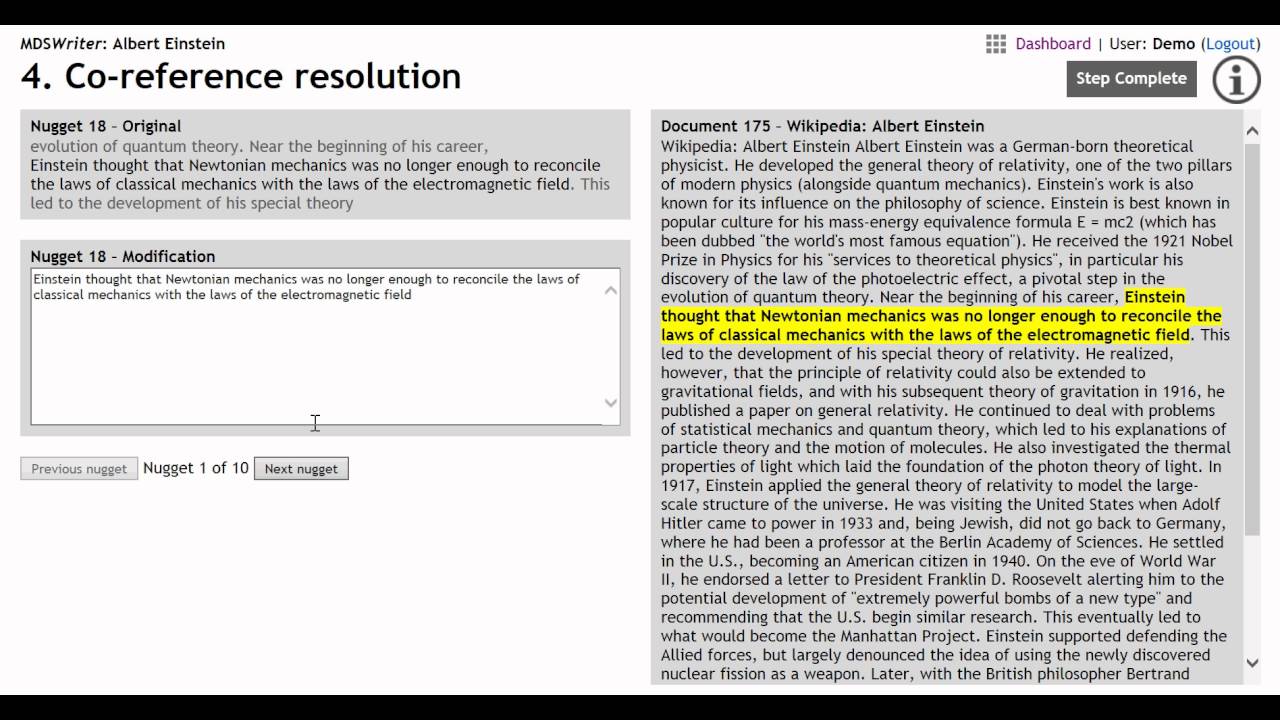 MDSWriter 4) Co-reference resolution