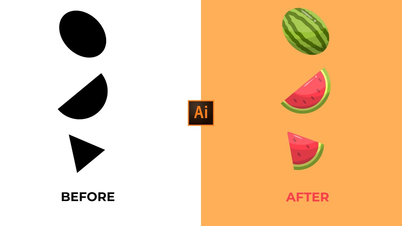 create watermelon vector illustration from basic shape - Adobe Illustrator tutorial