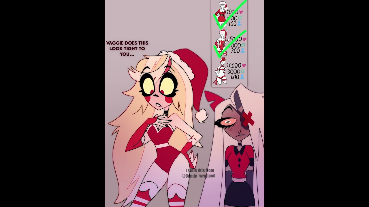 Charlie tries on Christmas clothes in front of Vaggie / hazbin hotel / comic dub