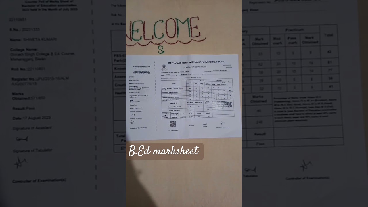 B.Ed marksheet #education