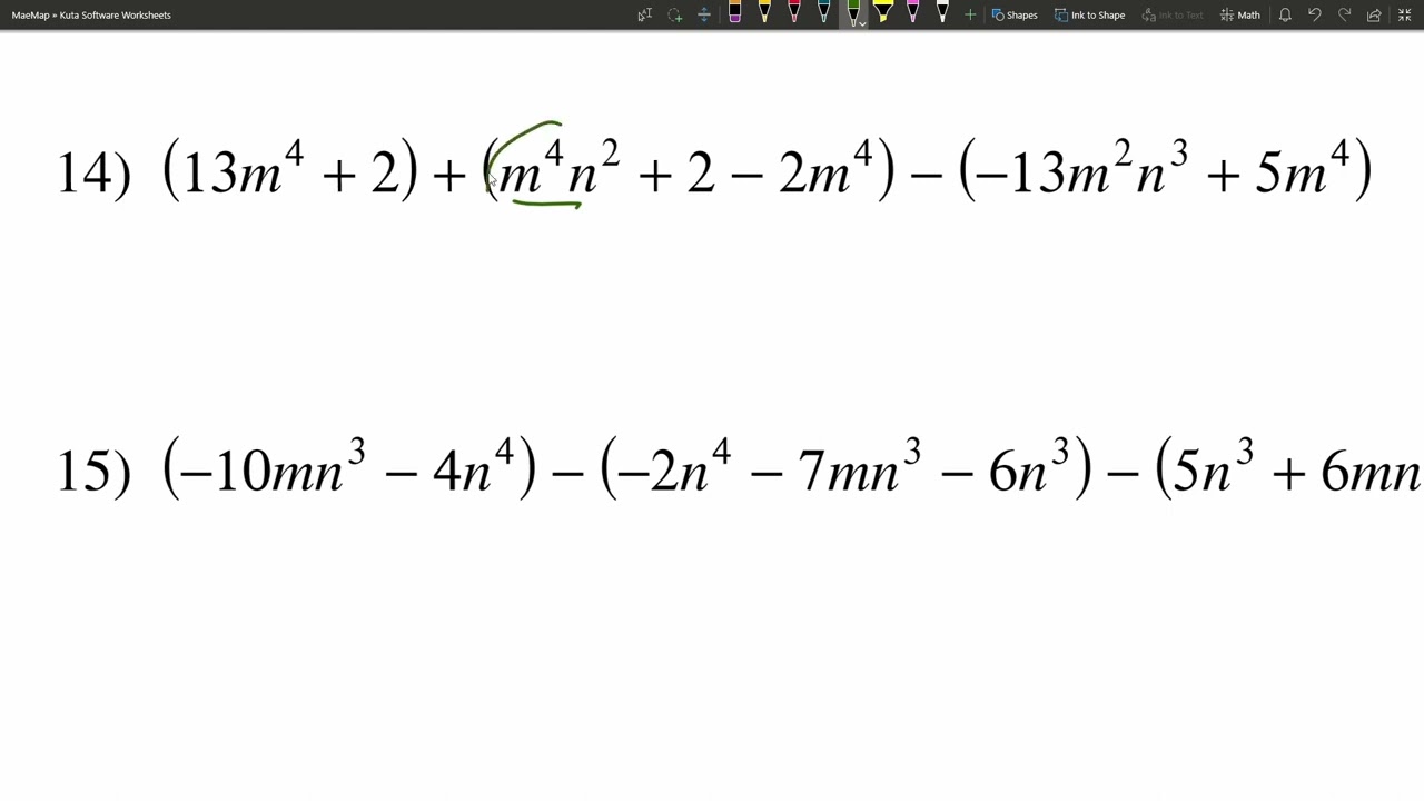 KutaSoftware: Algebra2- Basic Polynomial Operations