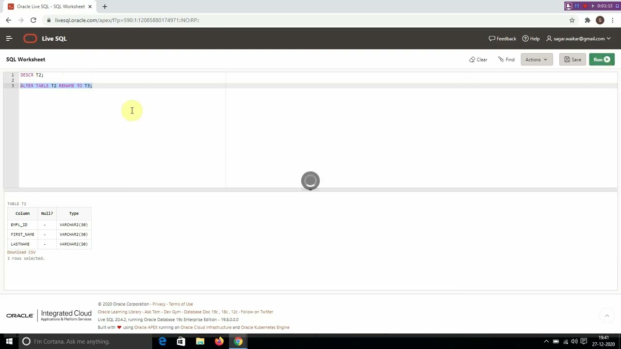 How to rename table in Oracle?