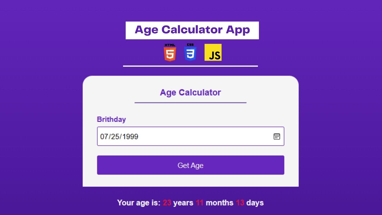 Age Calculator App Using HTML, CSS & JS | Step-by-Step Guide | devRasen | JS Project For Begineers