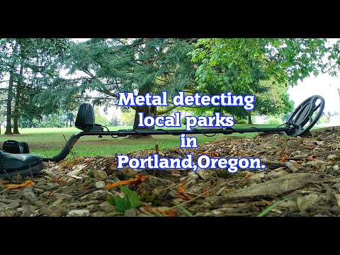 Metal detecting local park in Portland, Oregon.